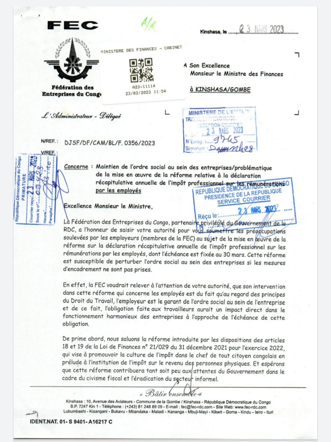 Rdc La Fec Sollicite Un Moratoire Pour La Déclaration Récapitulative